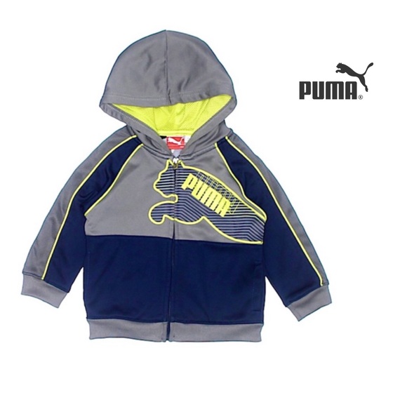 Puma | Shirts & Tops | Puma Blue Neon Yellow Zip Up Hoodie Size 8mo ...